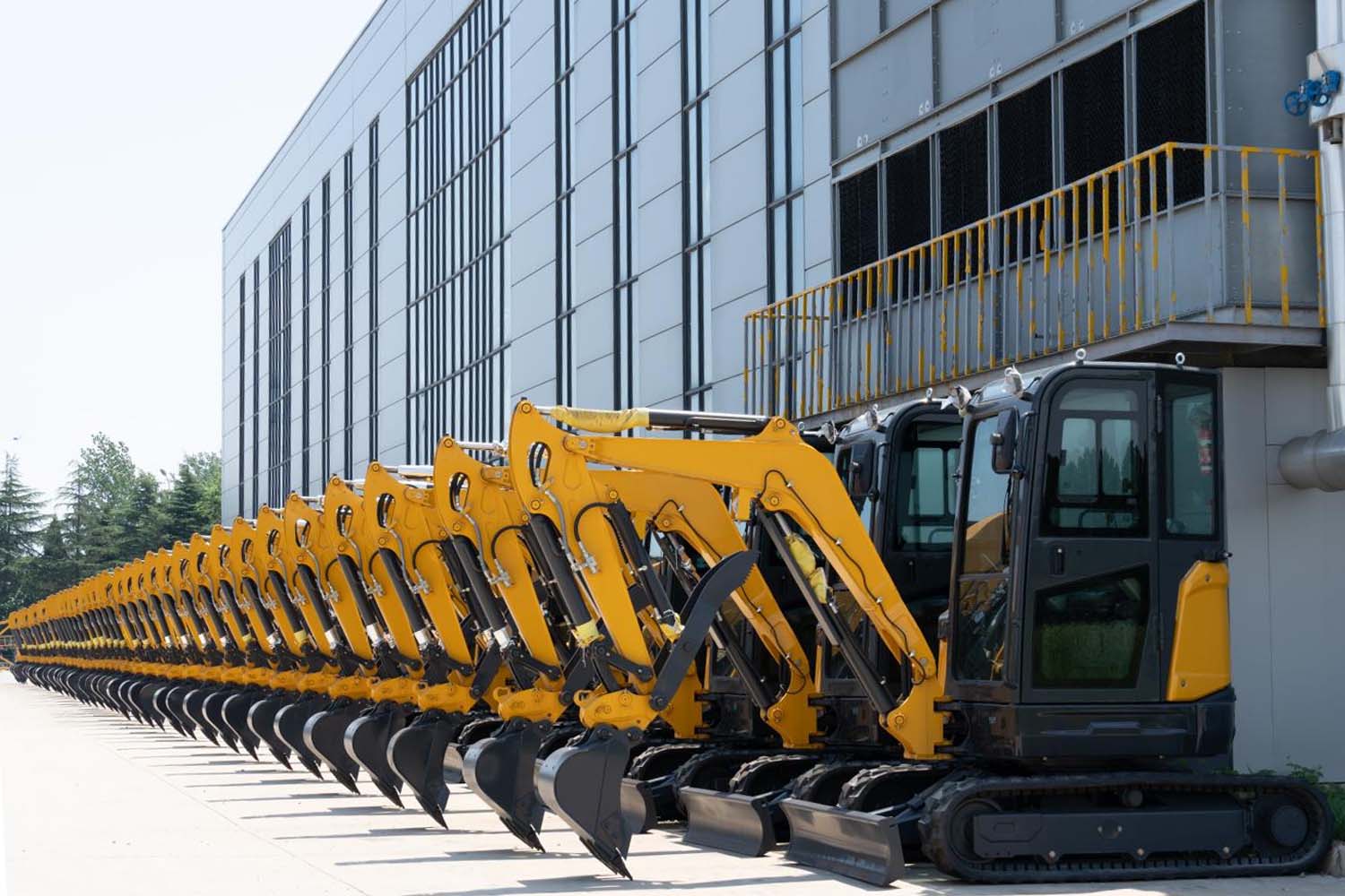KAISAN mini excavators of various models waiting for shipment ...